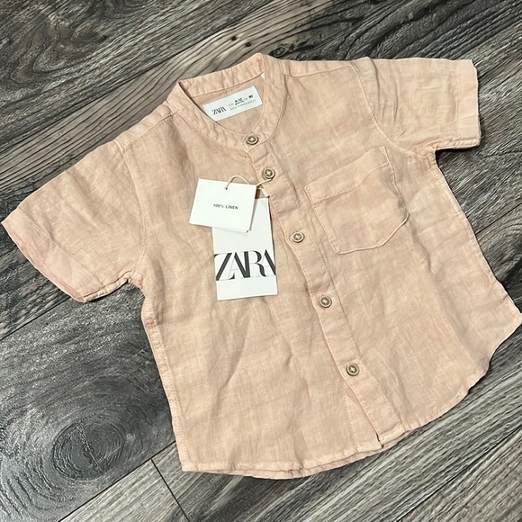 Zara | Shirts & Tops | Zara Linen Dress Shirt Baby Boy 92 Months New Pinktan | Poshmark